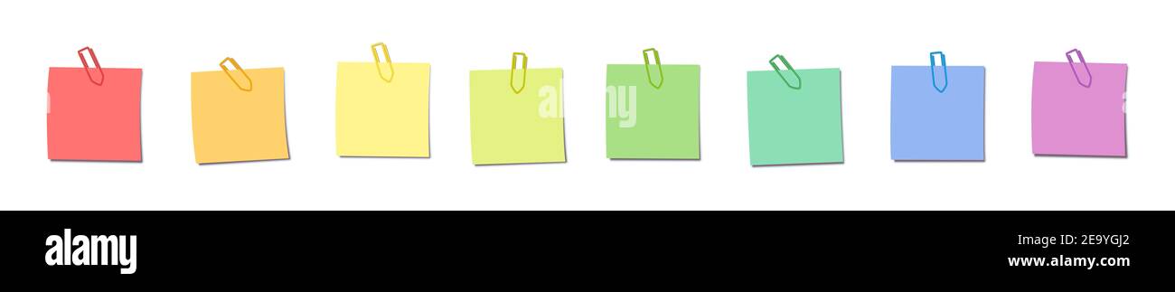 Colorful notepads with paperclips, rainbow gradient colored square ...