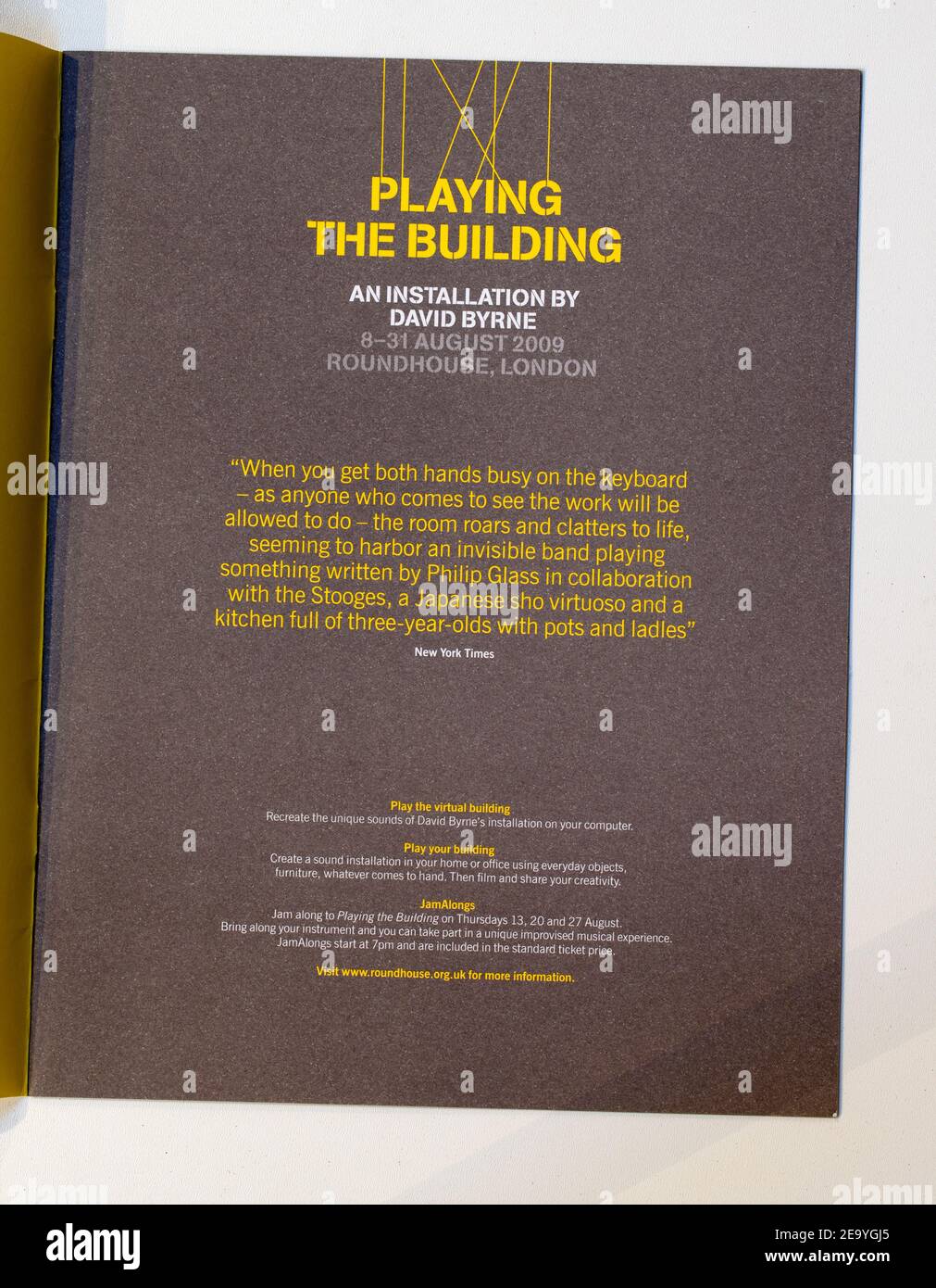 Programme for David Byrnes Installation PLAYING THE BUILDING at the ...