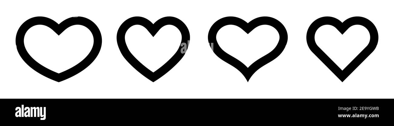 Set of four most popular heart shapes. Symbol of love. Simple black ...