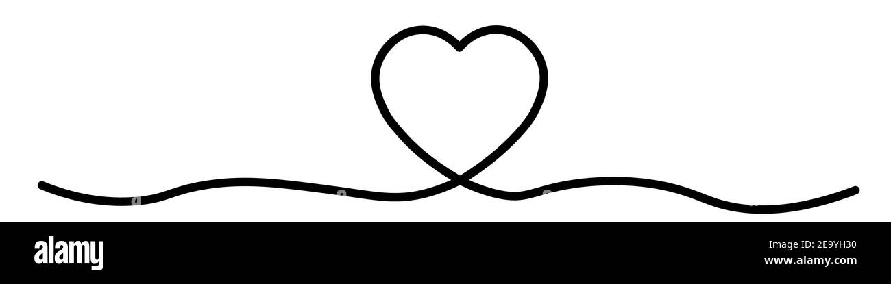 Calligraphic Heart. Hand-drawn single thin line ornament. Simple flat ...