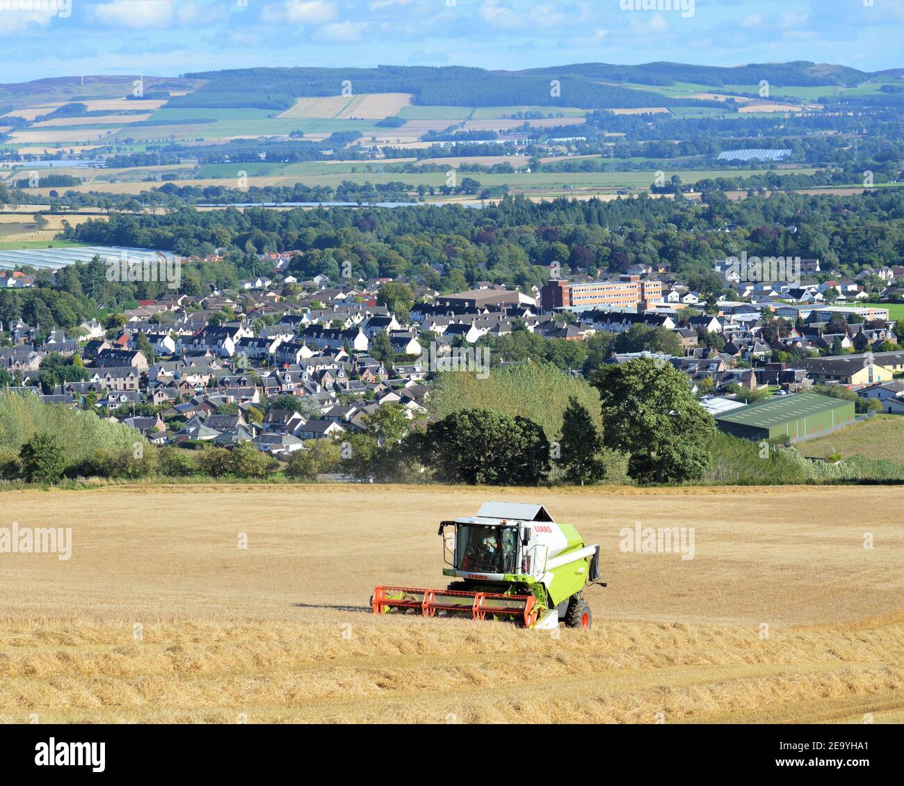 Claas combine harvesting Spring Barley, Maryfield, Blairgowrie ...