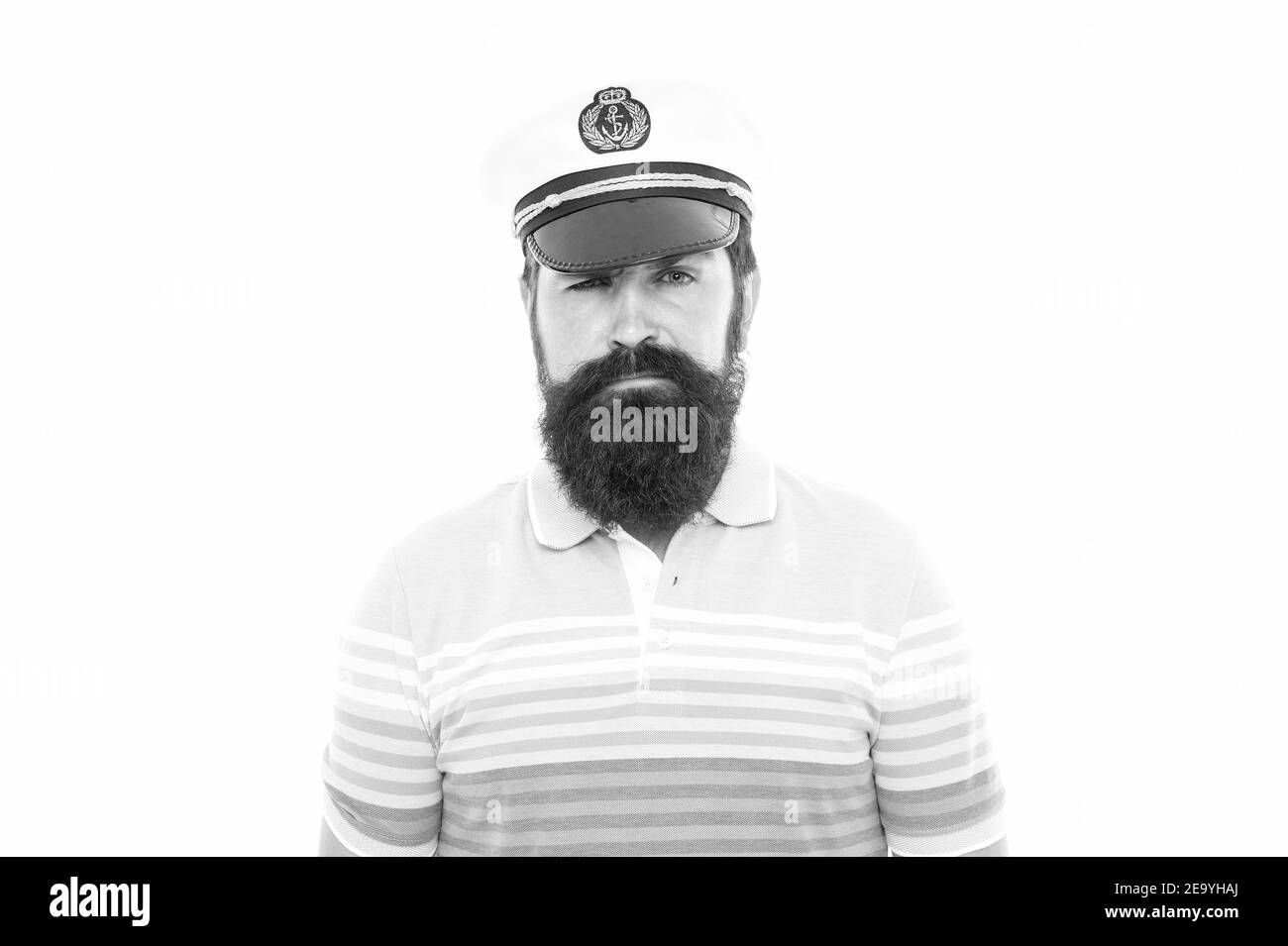 Man bearded captain sailor uniform marine cruise, summer vacation ...
