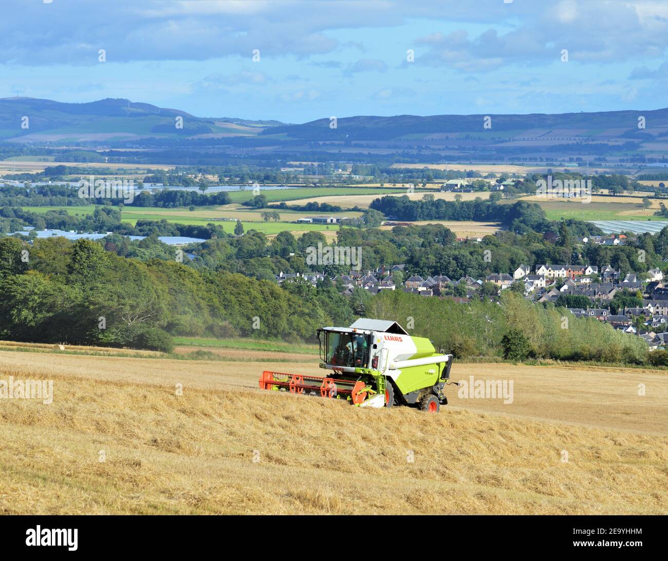 Claas combine harvesting Spring Barley, Maryfield, Blairgowrie ...