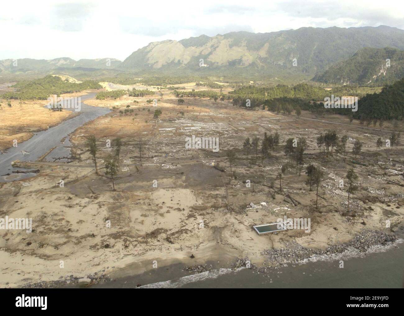 An aerial view of the countryside south of Banda Ache, Sumatra, viewed ...