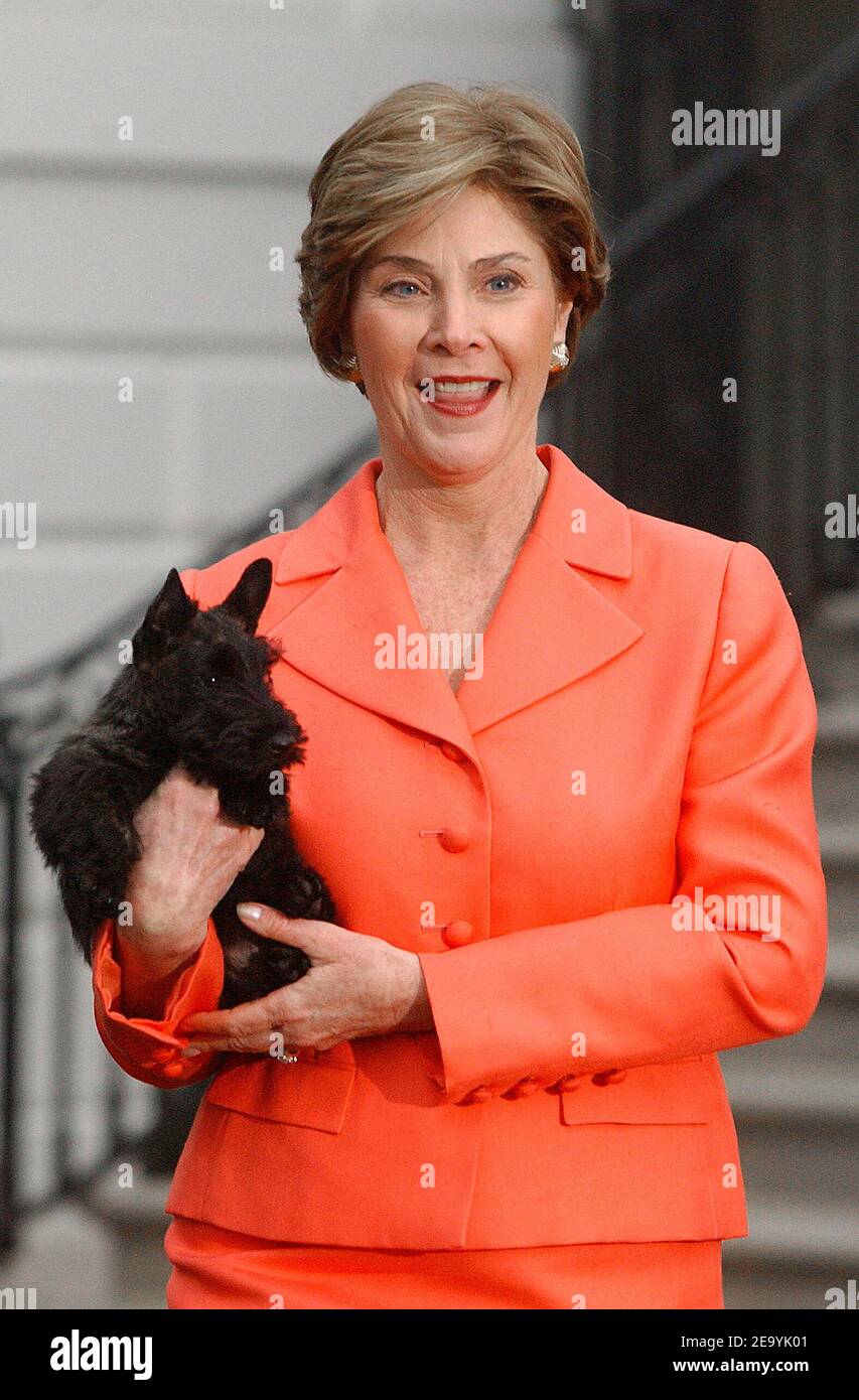 President George W, Bush , First Lady Laura Bush and Barney, introduce ...