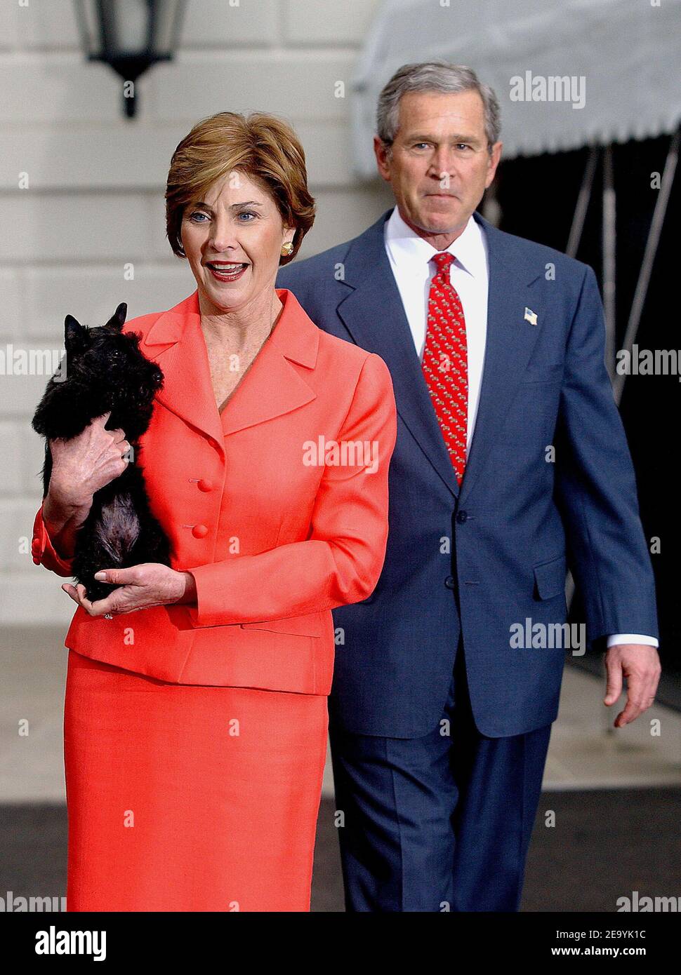 President George W, Bush , First Lady Laura Bush and Barney, introduce ...