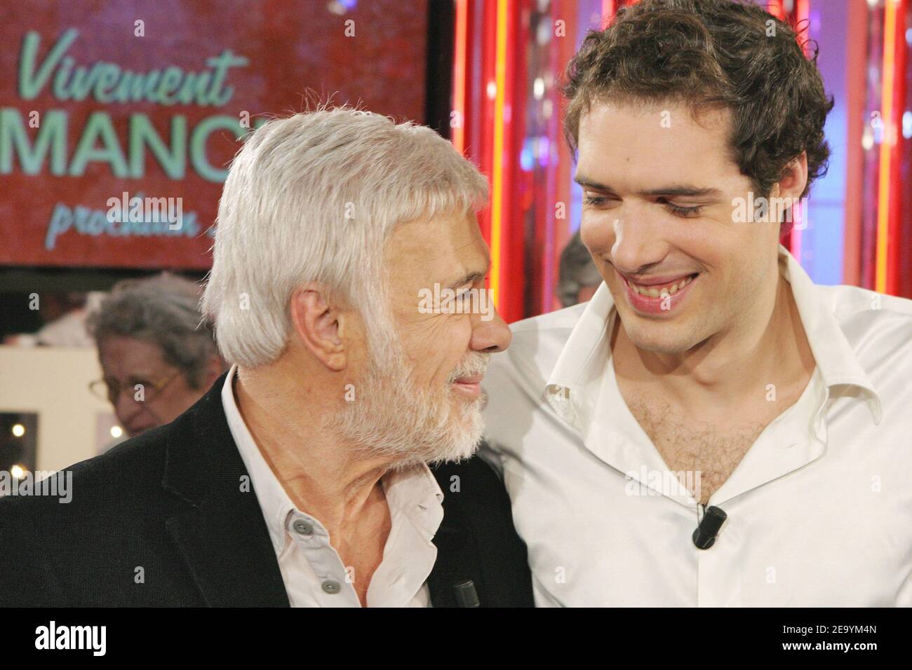 French humorist Guy Bedos and his son Nicolas Bedos attends the taping ...