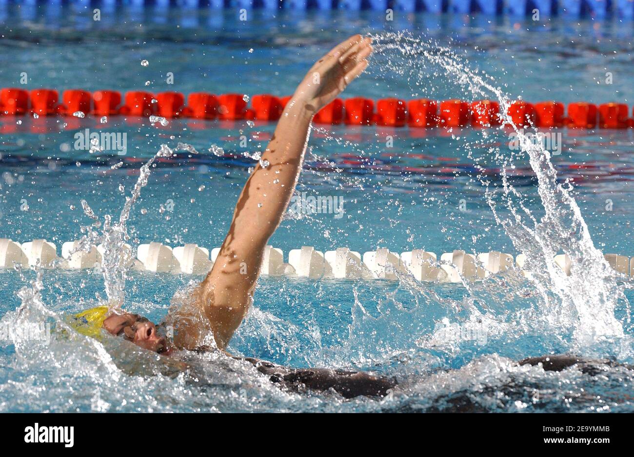 French Swimmer Esther Baron performs during the 200 m backstroke's ...