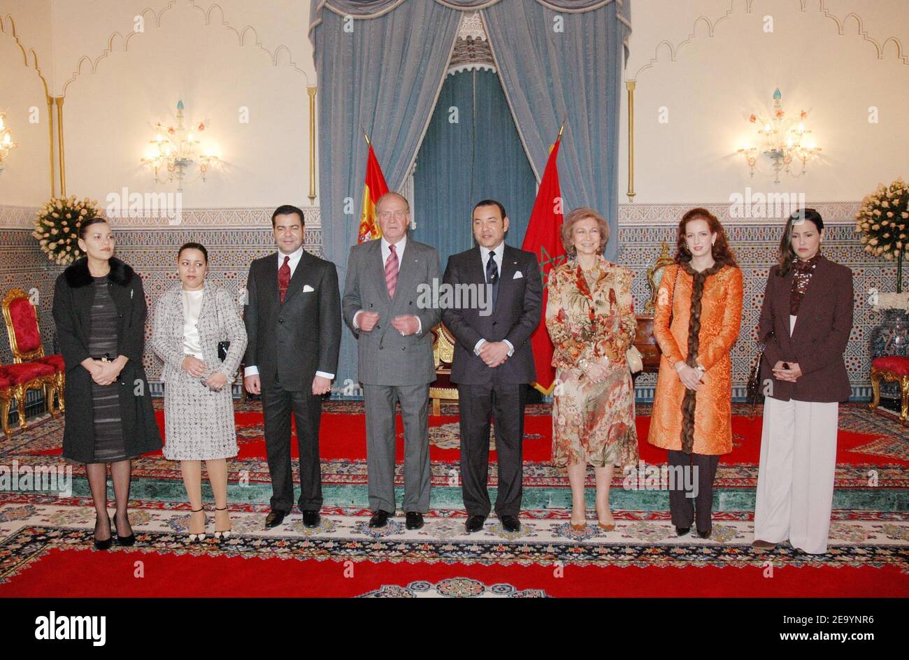 (L-R) Lalla Hasna, Lalla Asma, Moulay Rashid, King Juan Carlos, King ...