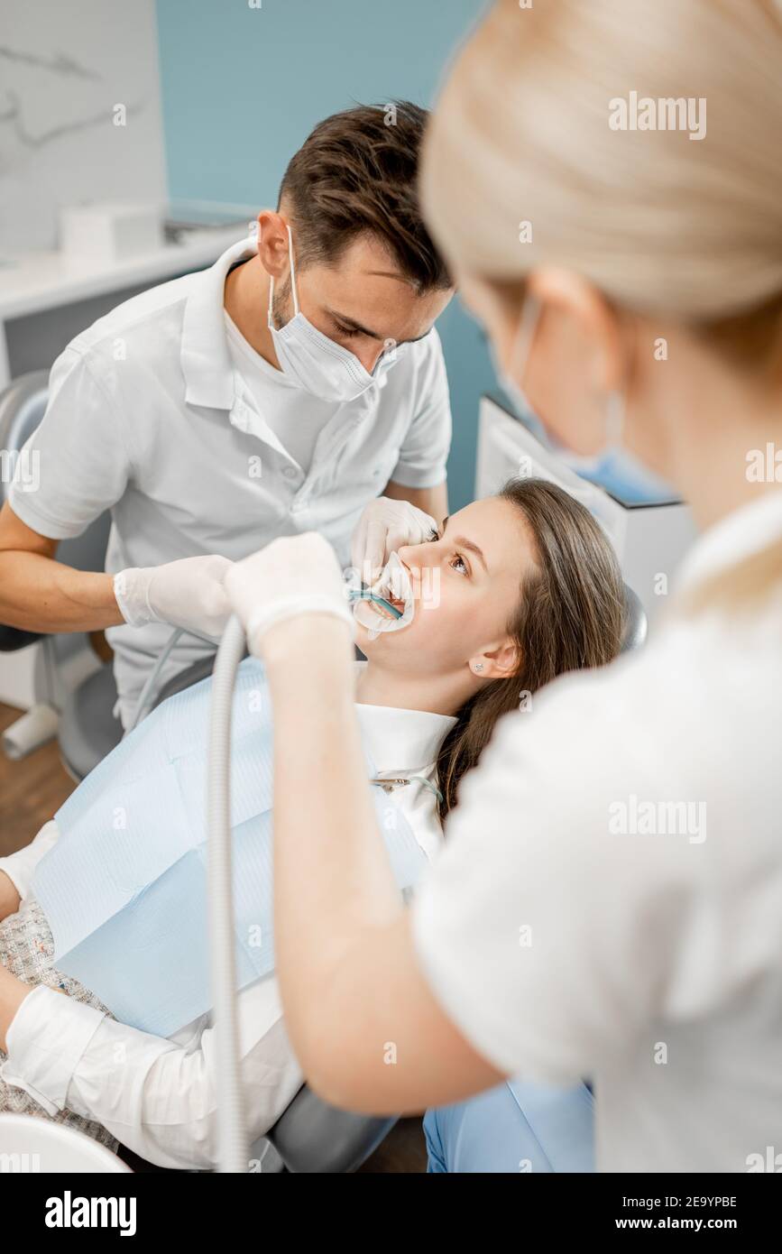 Patient with dental braces during a regular orthodontic visit Stock ...