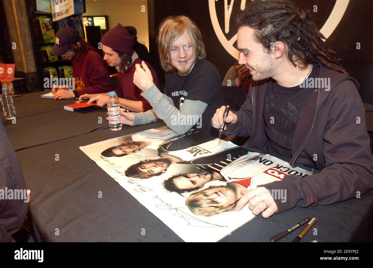 French rock group Kyo during an autograph session for the promotion of ...