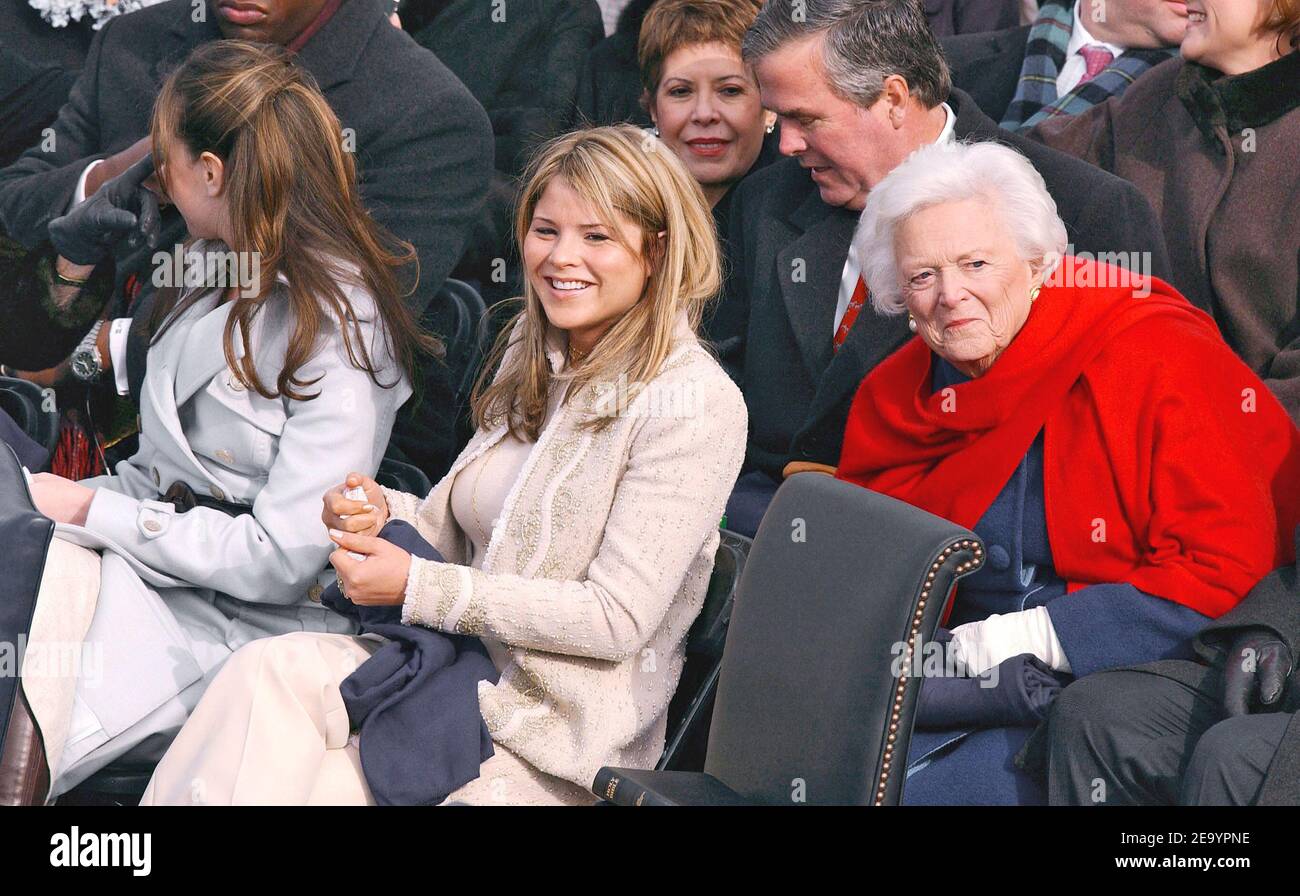 Jenna and Barbara Bush with their grandmother Barbara Bush during ...