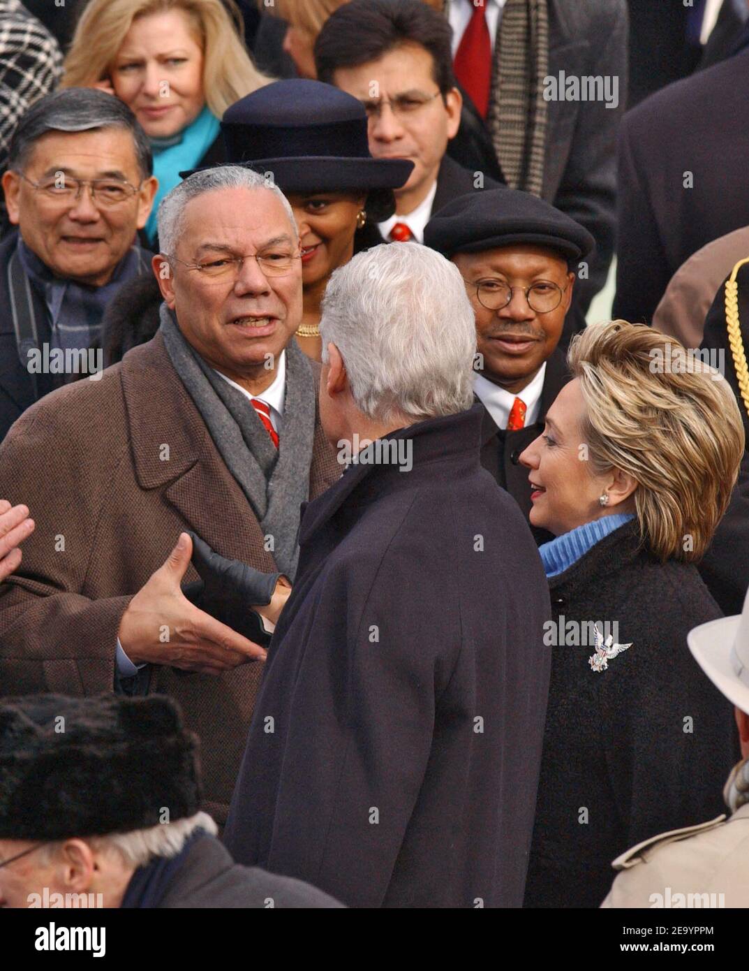 Colin Powell greets former President Bill Clinton and his wife Hillary ...