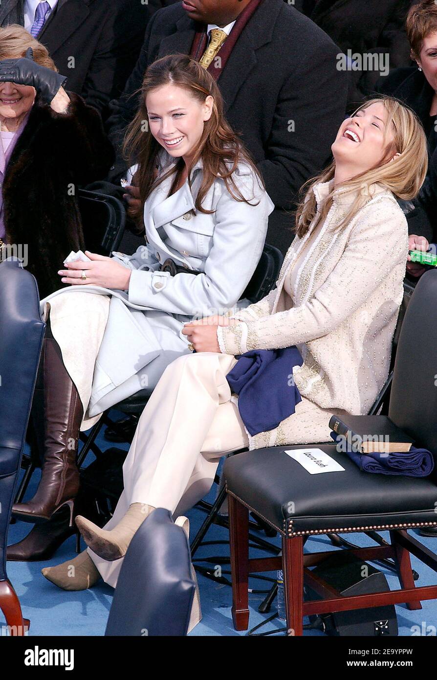 Jenna and Barbara Bush share a laugh during Inauguration ceremonies on ...