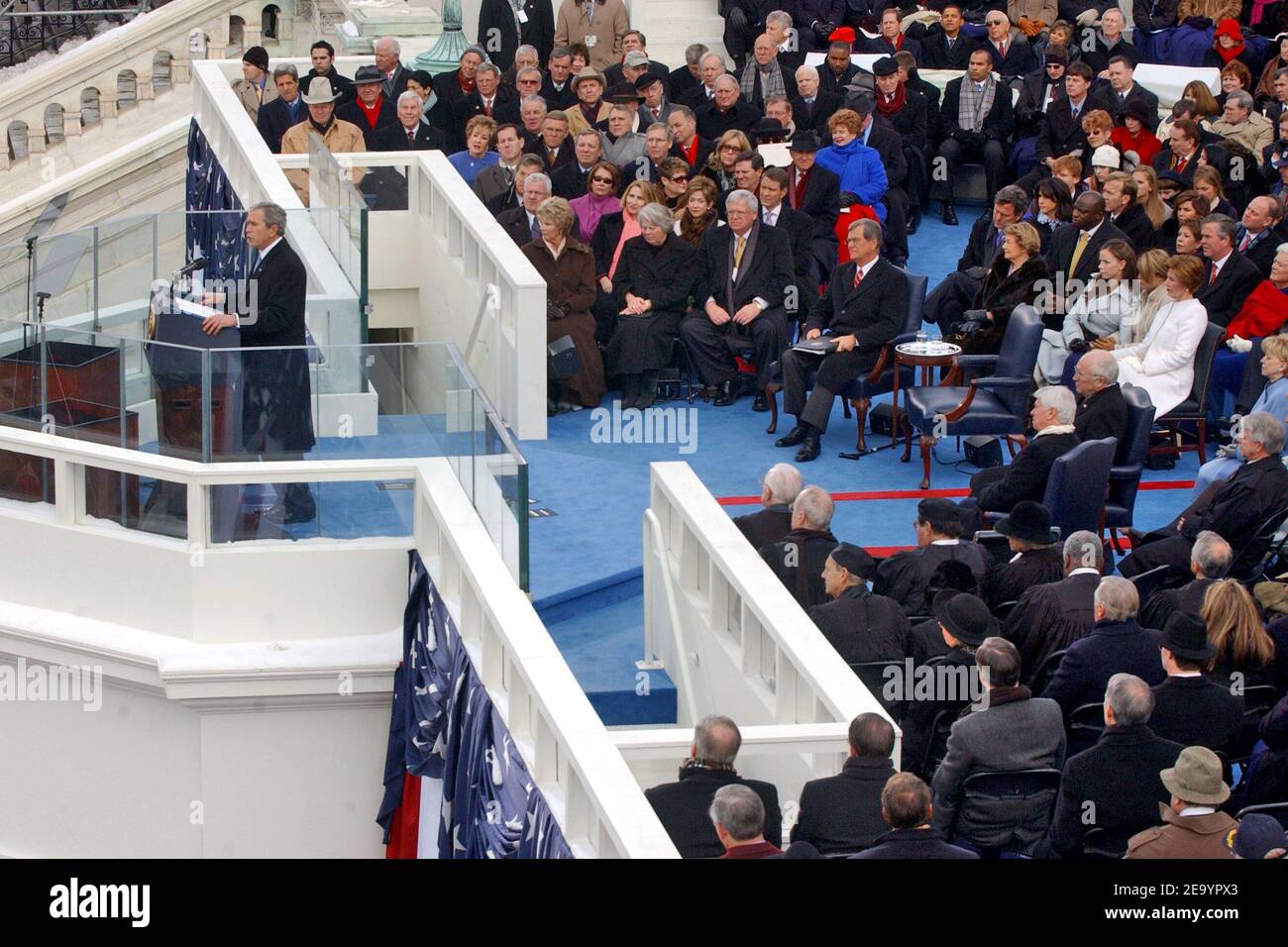 U.S. President George W. Bush gives his Inauguration Day speech, during ...