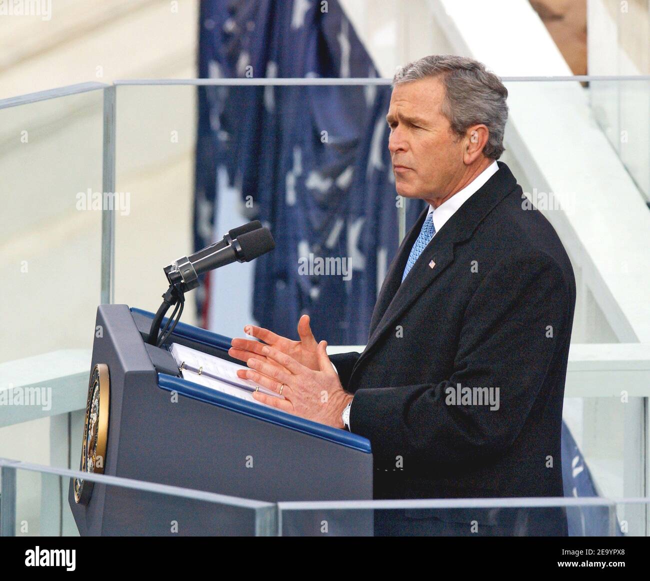 U.S. President George W. Bush gives his Inauguration Day speech, during ...
