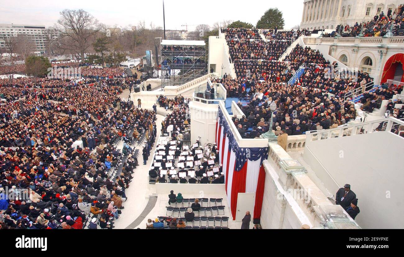 U.S. President George W. Bush gives his Inauguration Day speech, during ...