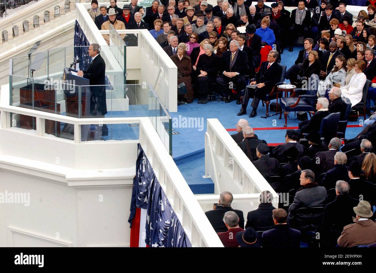 U.S. President George W. Bush gives his Inauguration Day speech, during ...