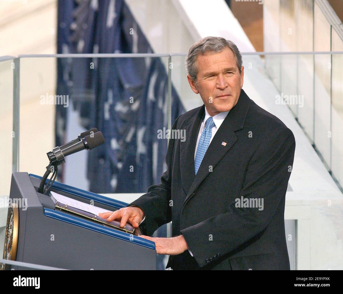 U.S. President George W. Bush gives his Inauguration Day speech, during ...