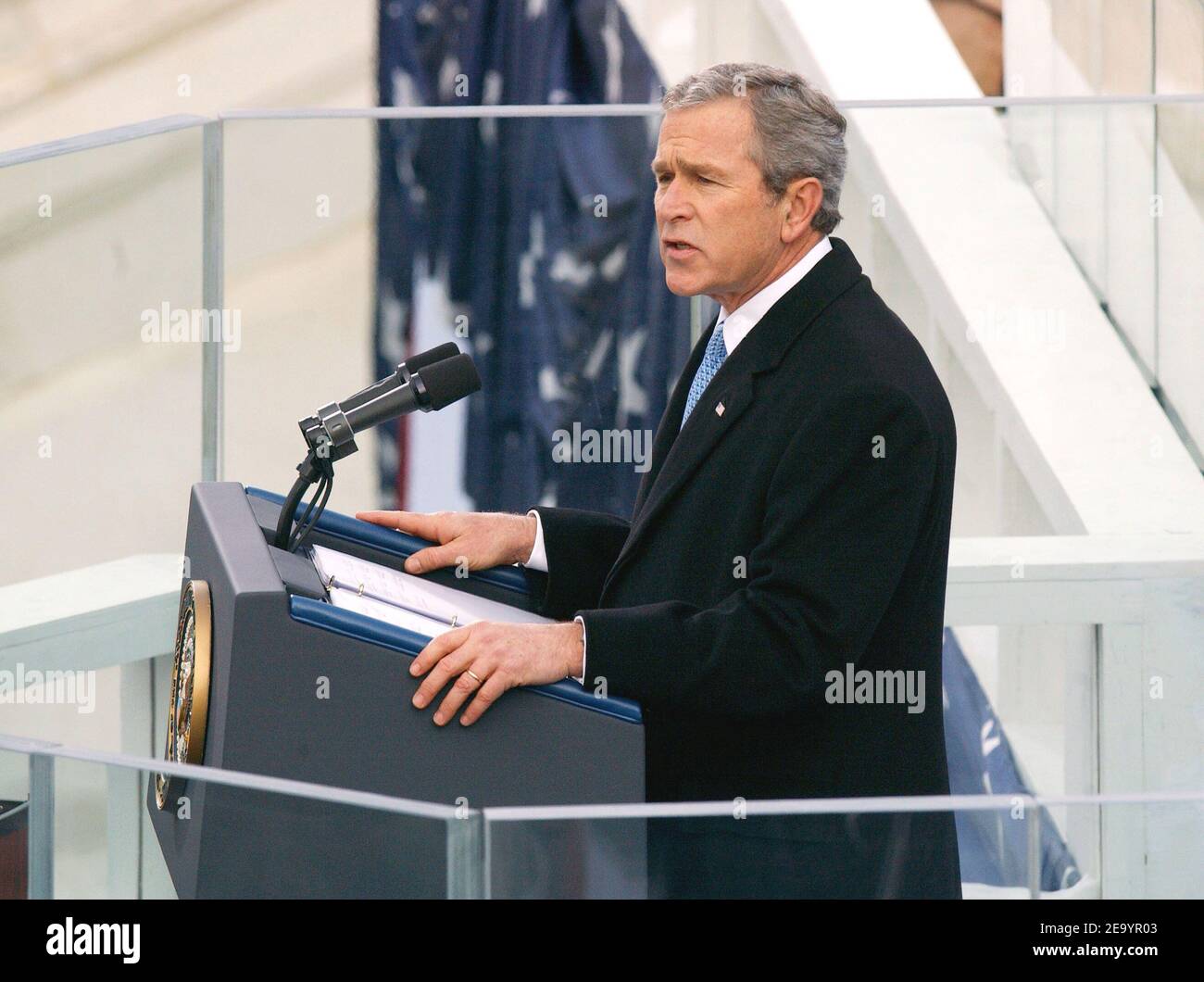 U.S. President George W. Bush gives his Inauguration Day speech, during ...