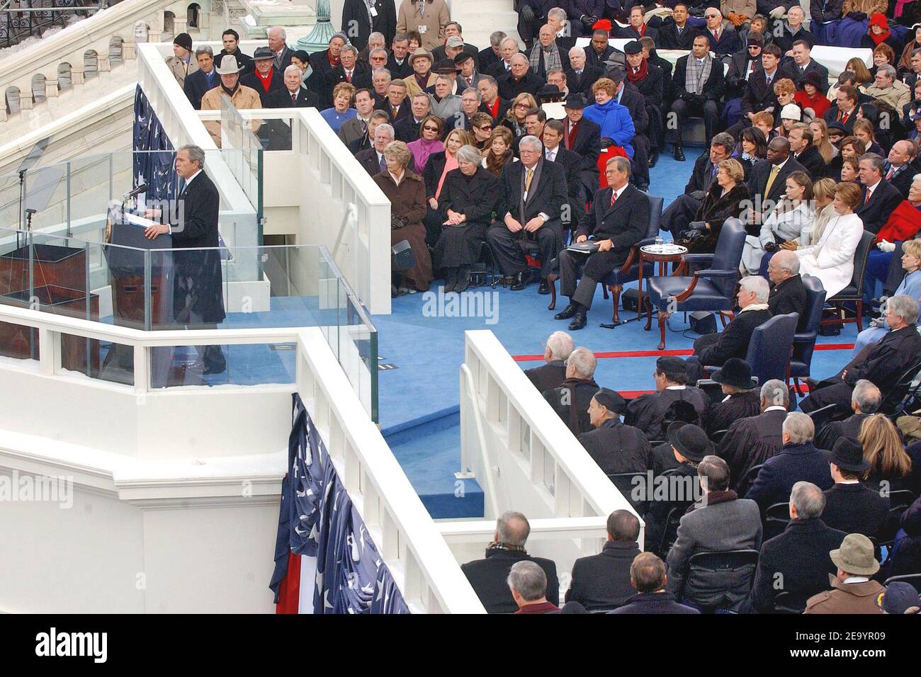 U.S. President George W. Bush gives his Inauguration Day speech, during ...