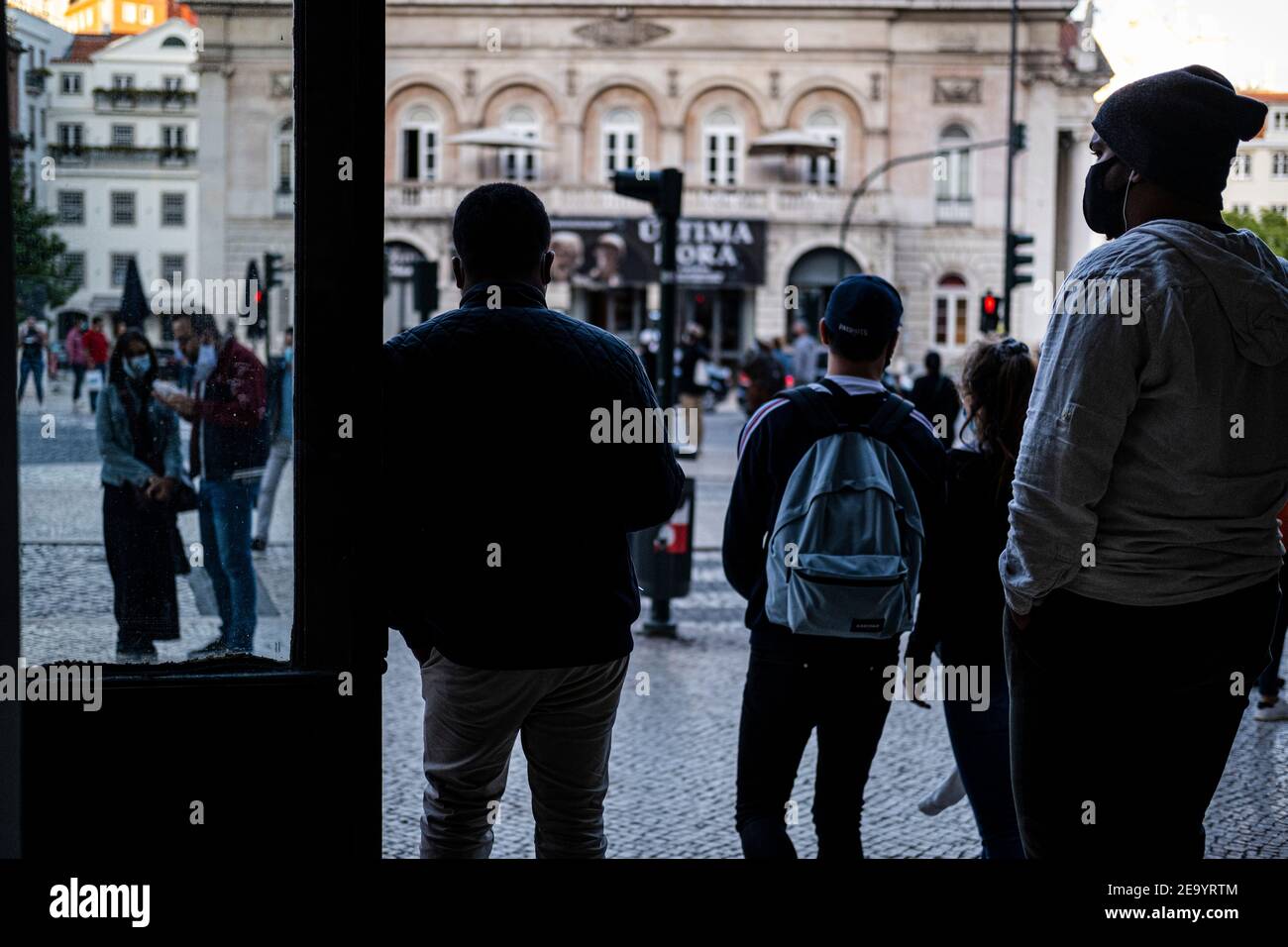 Lisbon, Portugal - 03 October 2020 : Man wearing mask at Rossio station ...