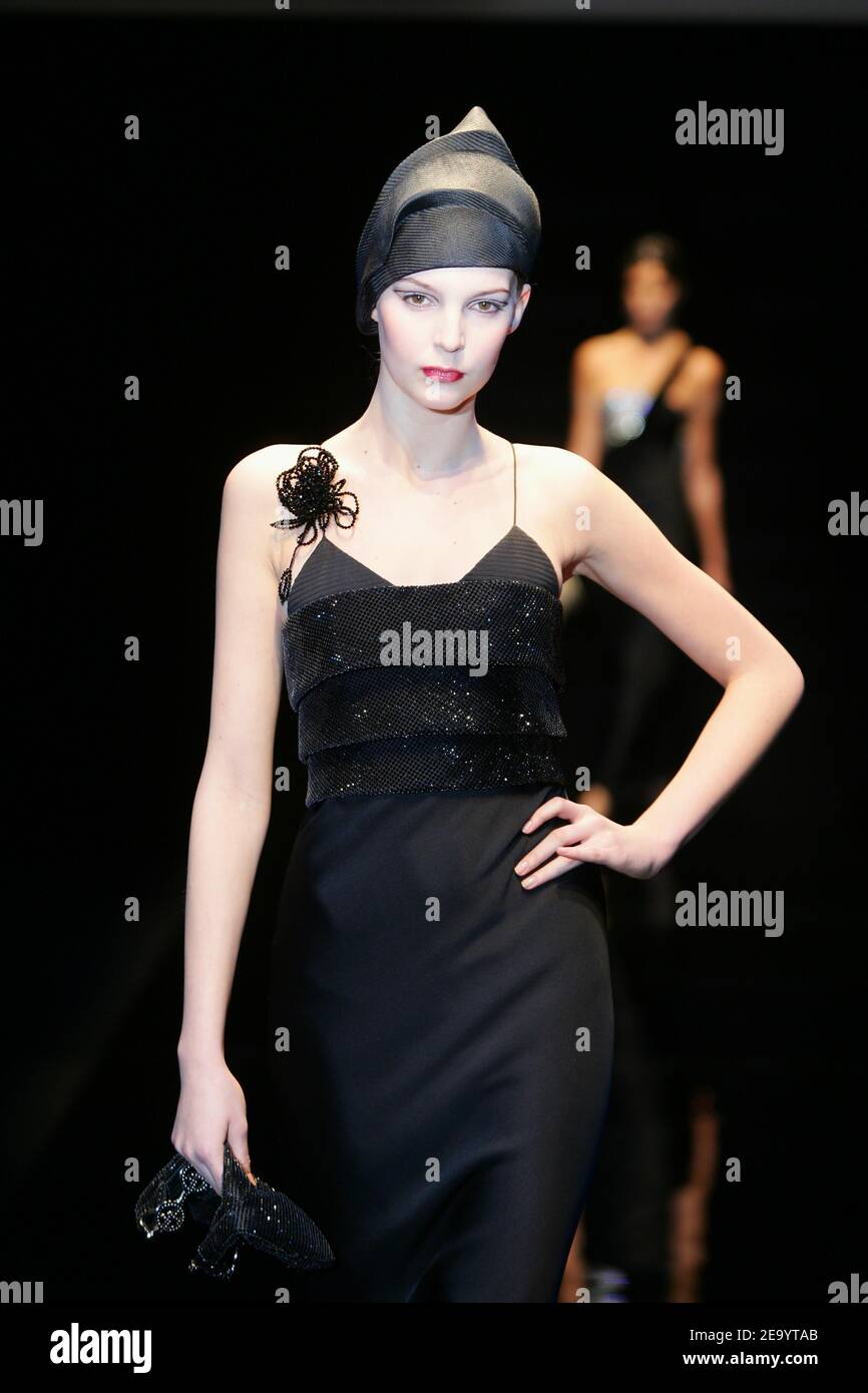 A model presents a creation by Italian designer Giorgio Armani for his ...