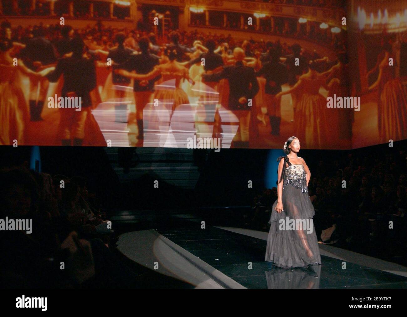 British top model Naomi Campbell displays a creation by Italian fashion ...