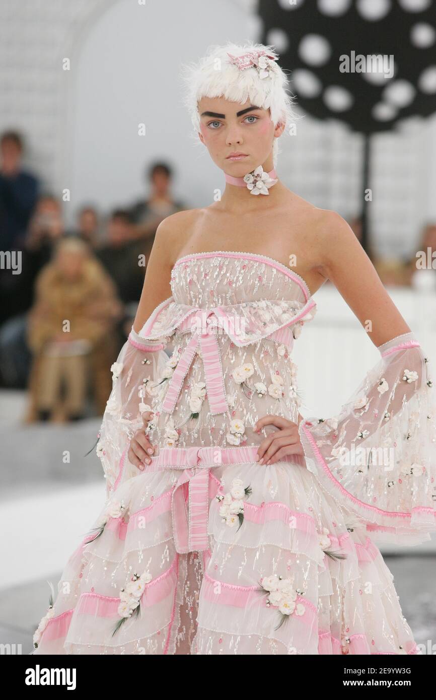 A model displays a creation by German designer Karl Lagerfeld for ...