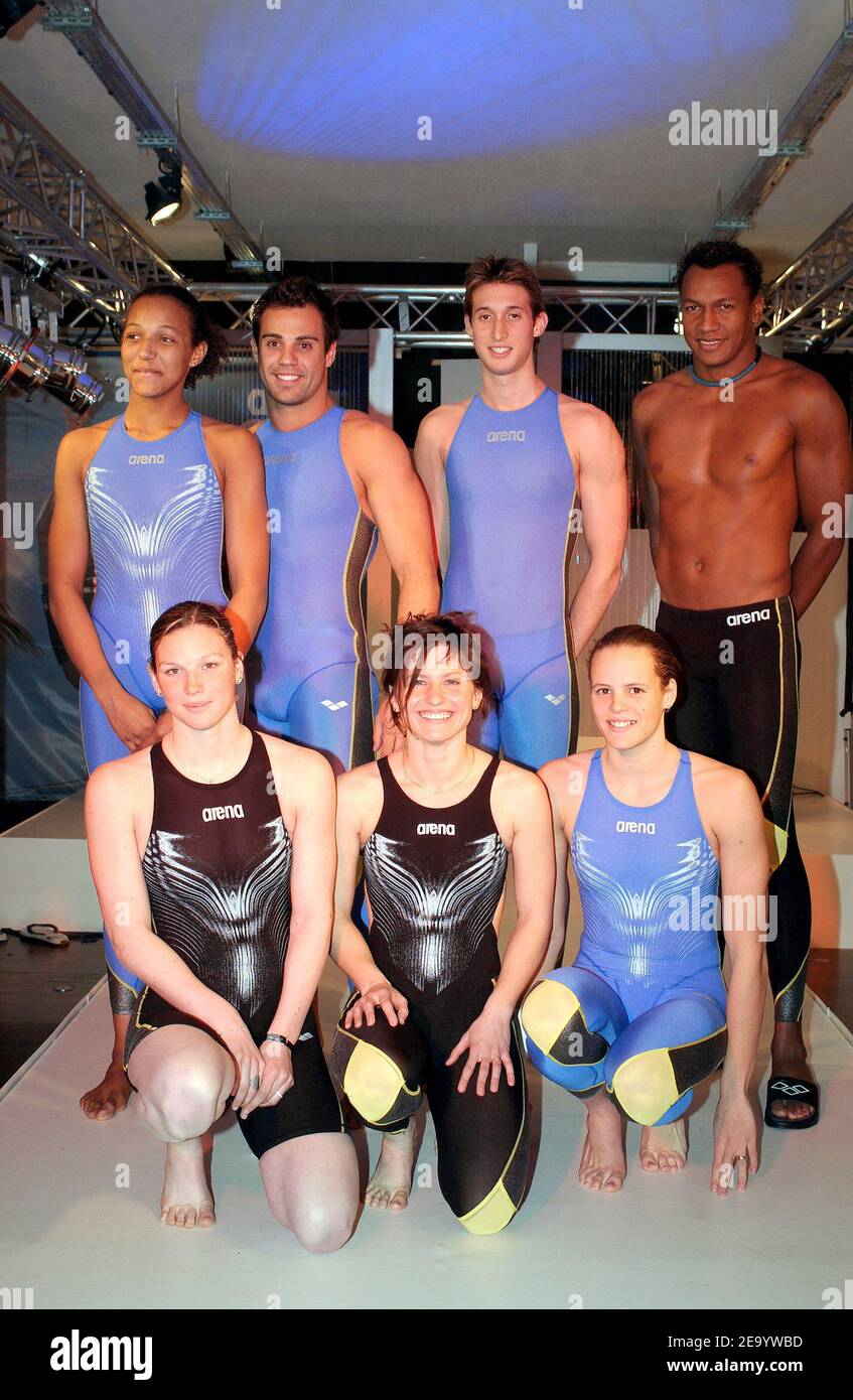 (Front L-R) French swimmers Laurie Thomassin, Roxanna Maracineanu ...