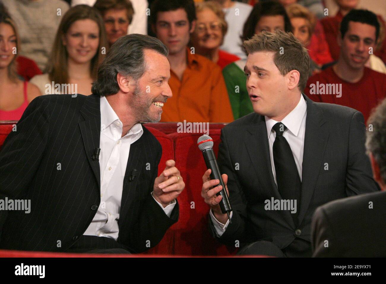 French humorist Michel Leeb and Canadian singer Michael Buble attend ...