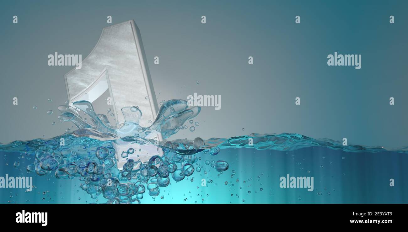 Number 1 in thick letters seen from the front sinking into the water ...