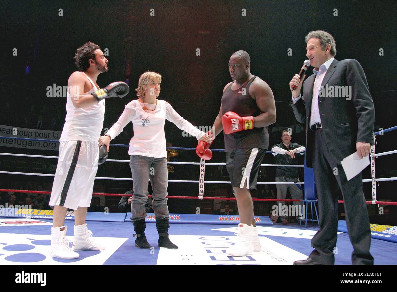 French actors Cyril Hanouna (L) and Mouss Diouf (2nd R), with presenter ...