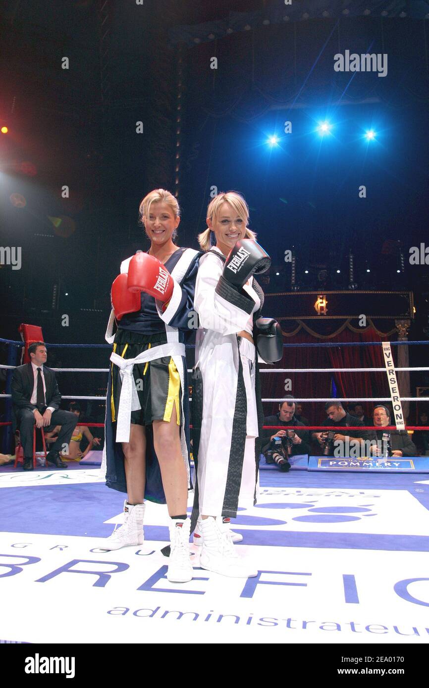 French TV presenters Isabelle Bres (L) and Cecile de Menibus ...