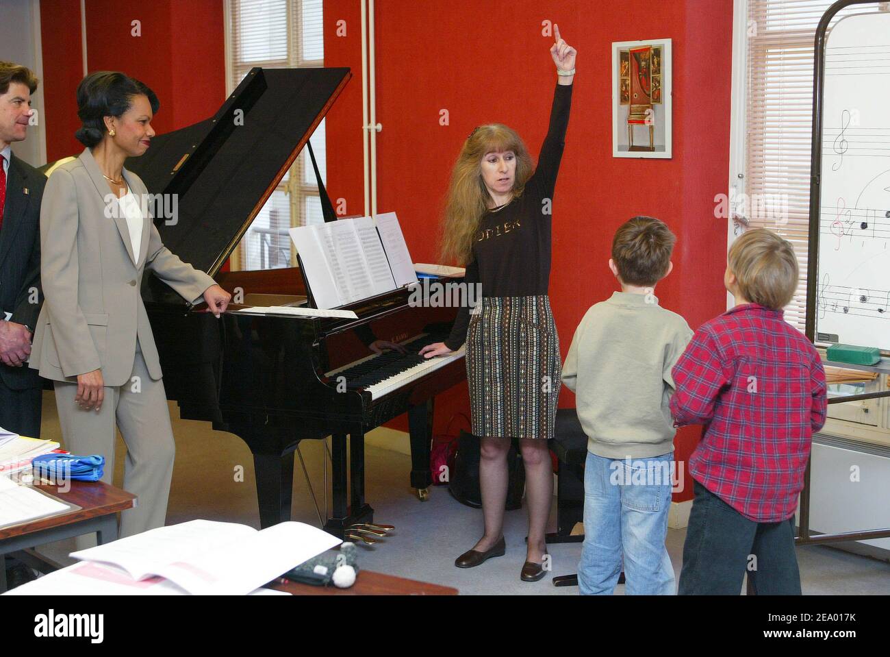 U.S. Secretary of State Condoleezza Rice attends the music class of ...
