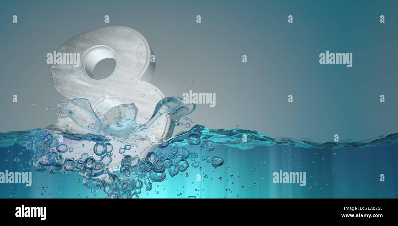 Number 8 in thick letters seen from the front sinking into the water ...