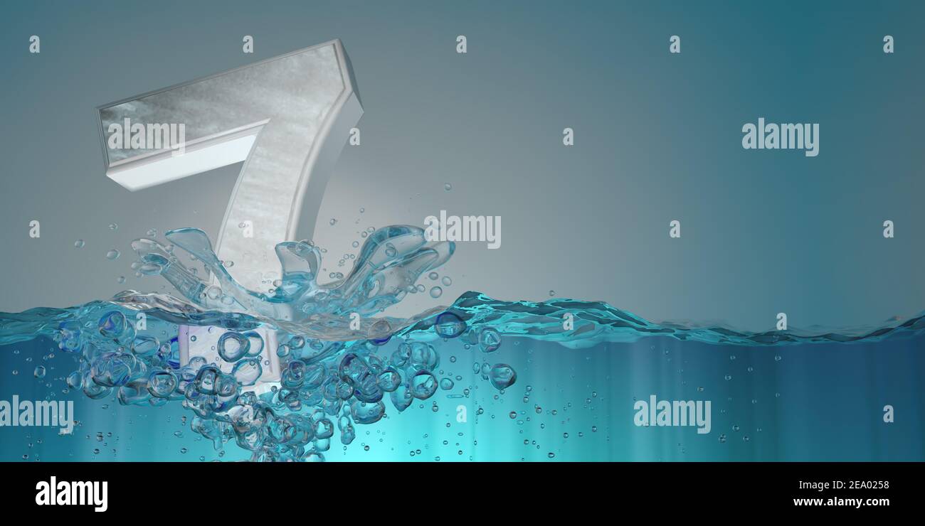 Number 7 in thick letters seen from the front sinking into the water ...