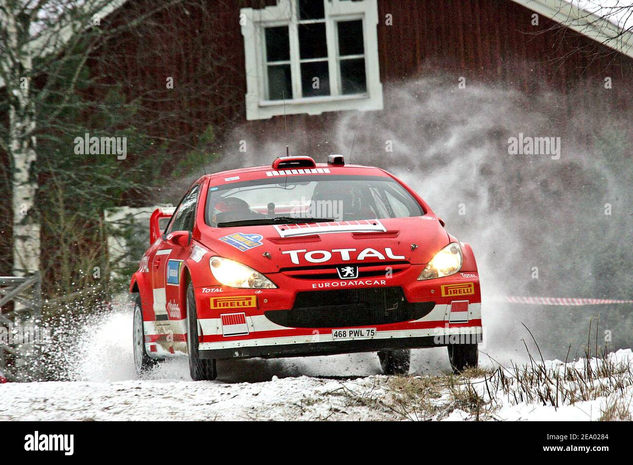 Finn driver Marcus Gronholm, Peugeot 307 WRC during the Swedish Rally ...