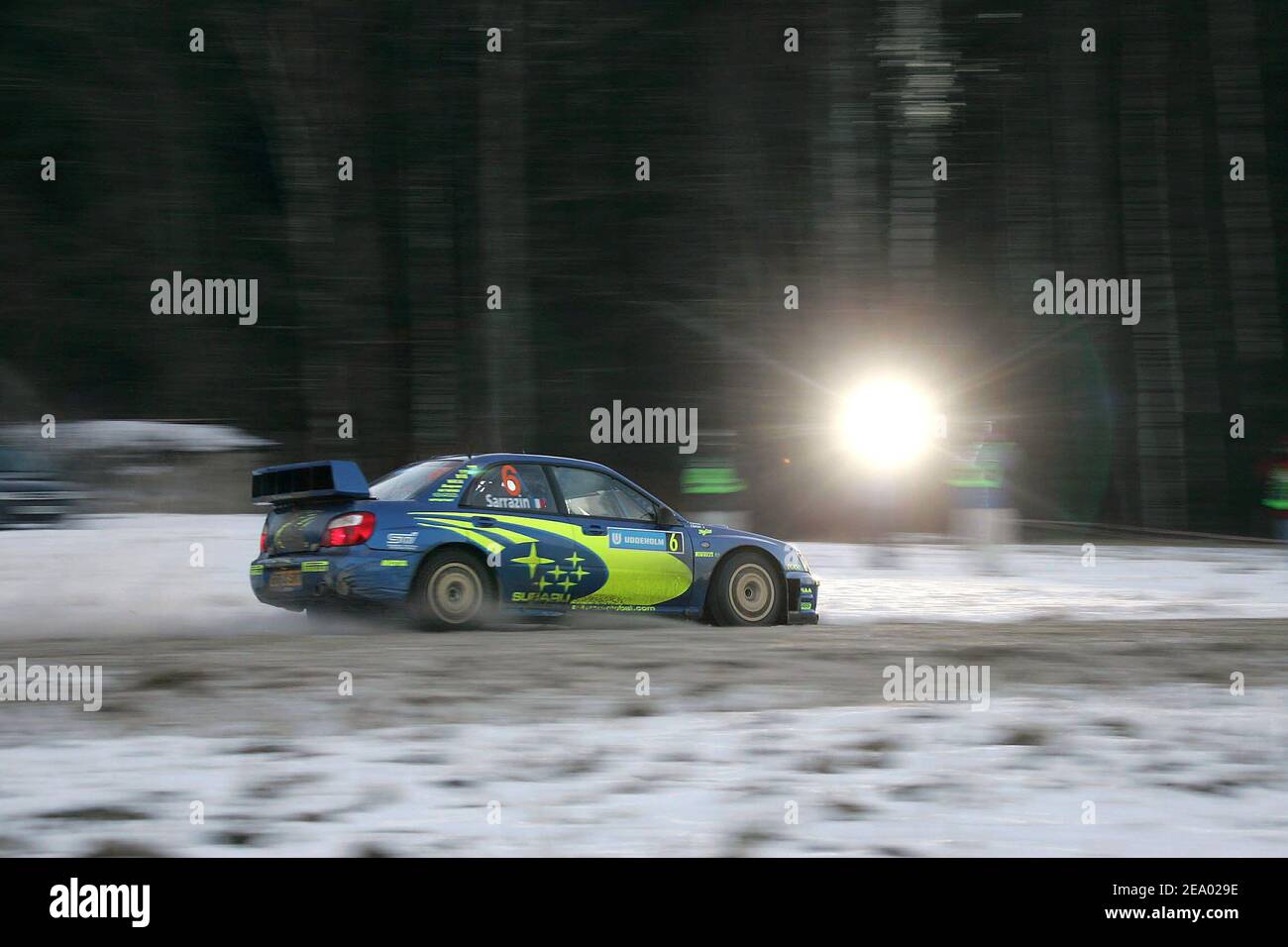 French driver Stephane Sarrazin, Subaru Impreza WRC during the Swedish ...