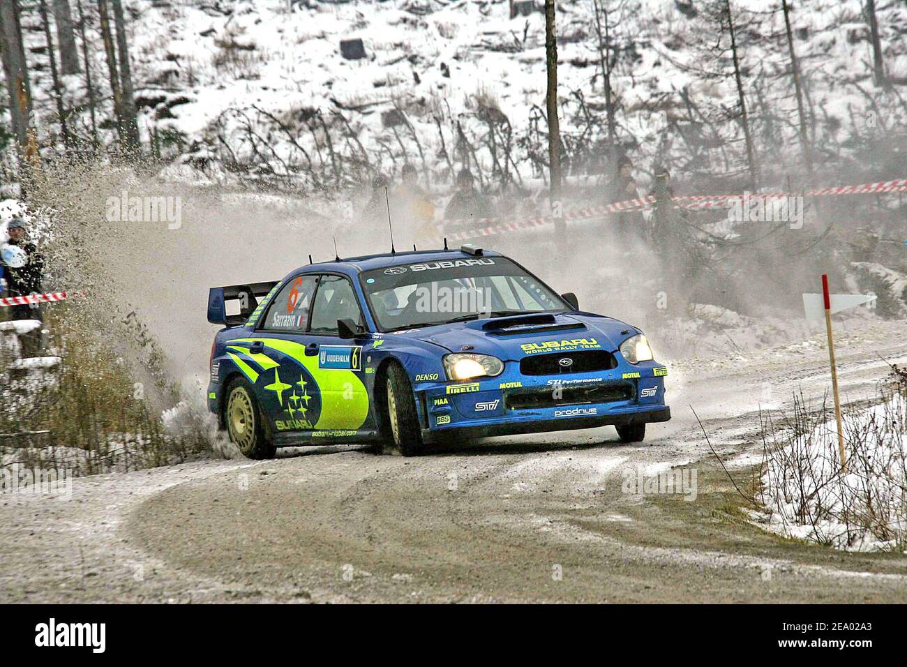 French driver Stephane Sarrazin, Subaru Impreza WRC during the Swedish ...
