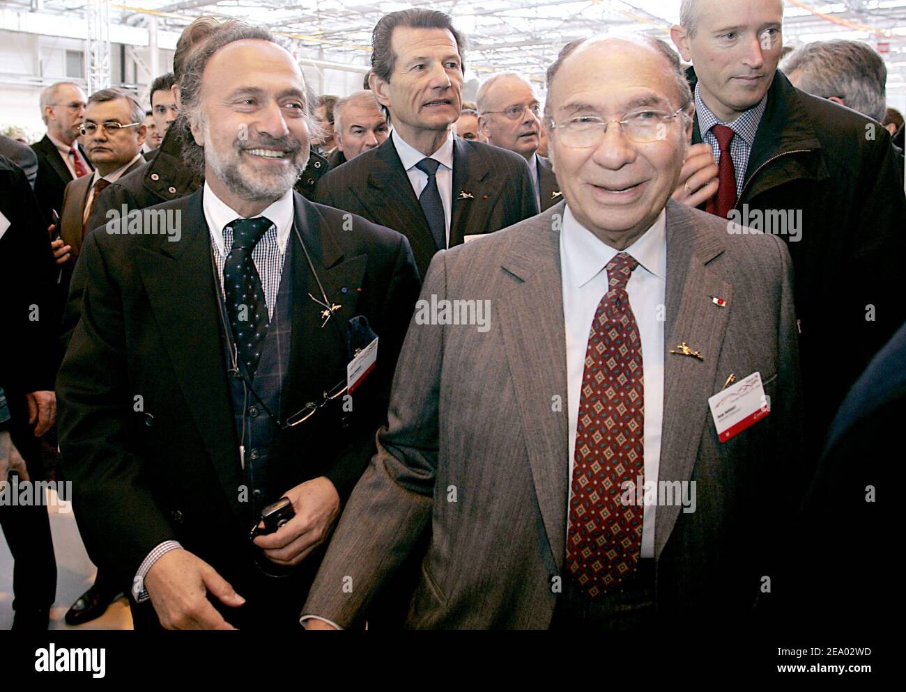 Dassault Aviation CEO Serge Dassault (R) and his son Olivier Dassault ...