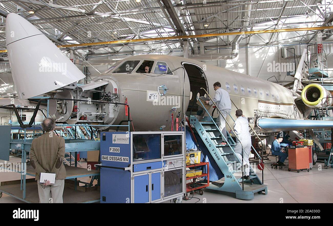 Dassault Falcon 7X assembly hall at Dassault Aviation plant in Merignac ...