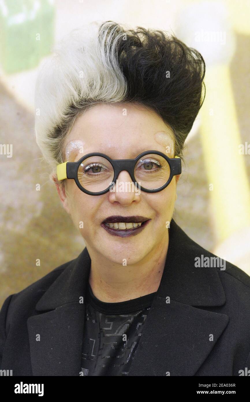 French artist Orlan poses in front her art work during the opening of ...