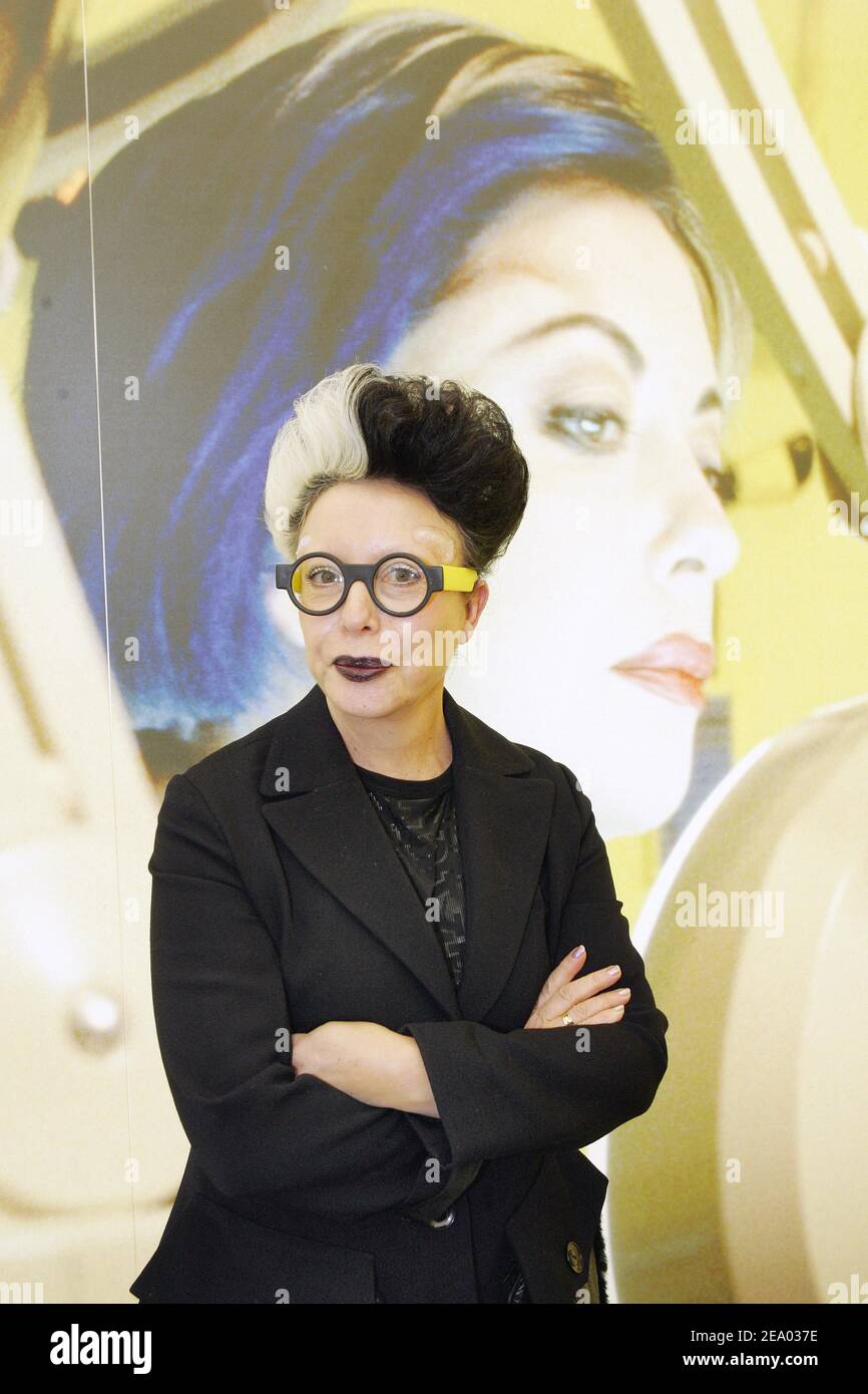 French artist Orlan poses in front her art work during the opening of ...