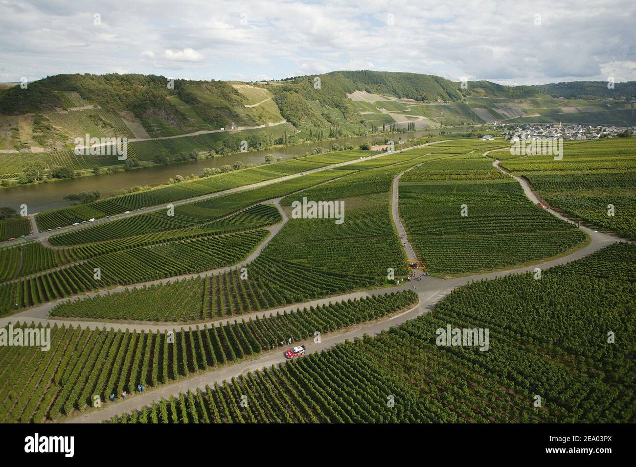Aerial view of France's Sebastien Loeb in his Citroen Xsara WRC, seen ...