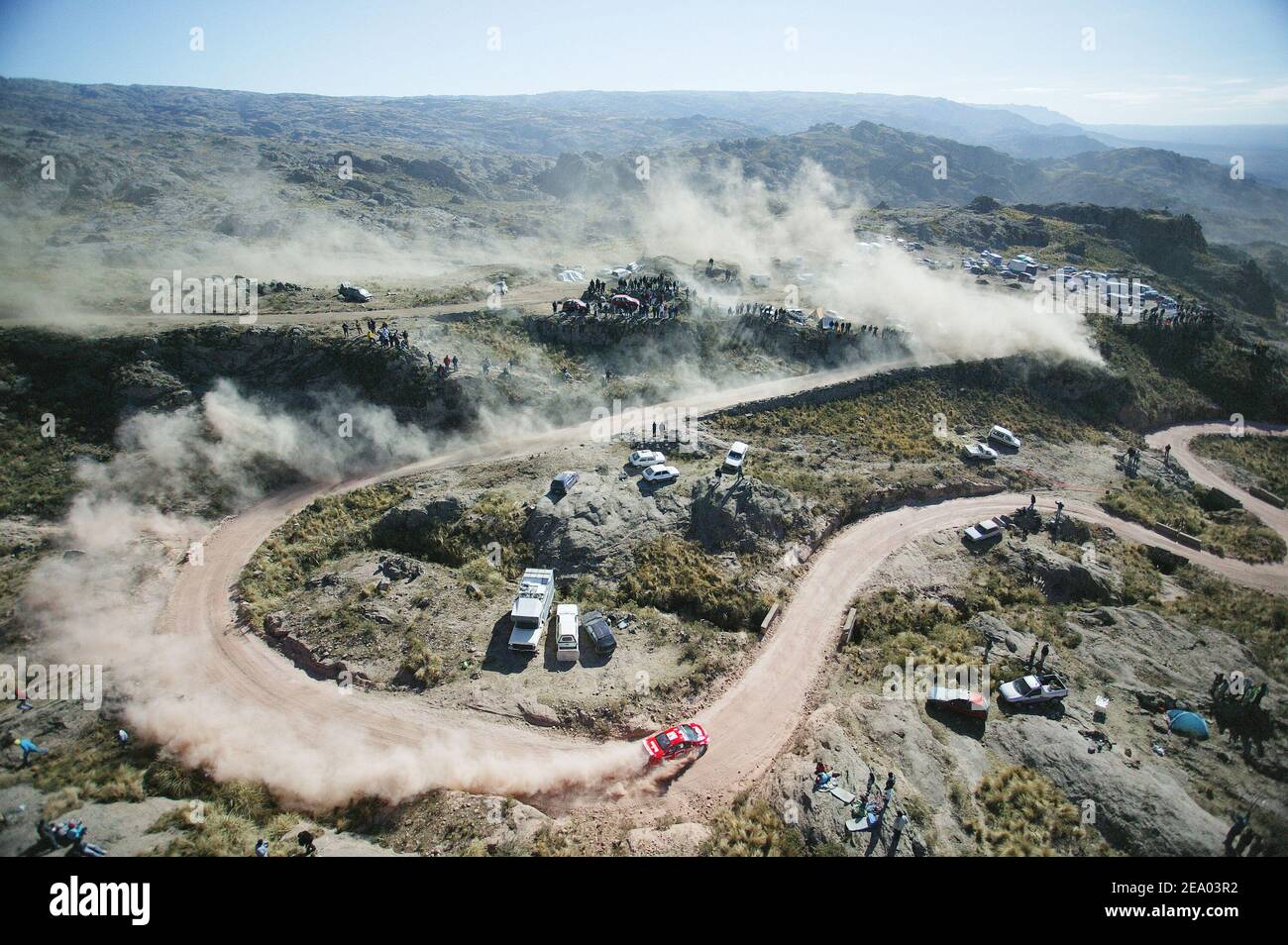Aerial view of Finnish's Harri Rovanpera in his Peugeot 307 WRC, seen ...