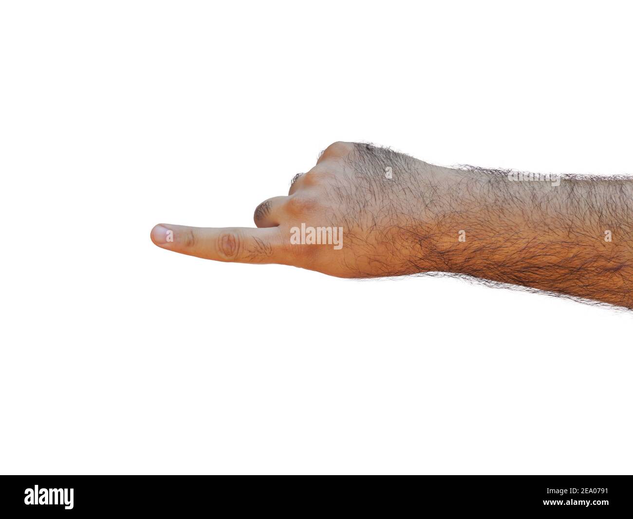 Hand of a male showing direction with the forefinger isolated on a ...