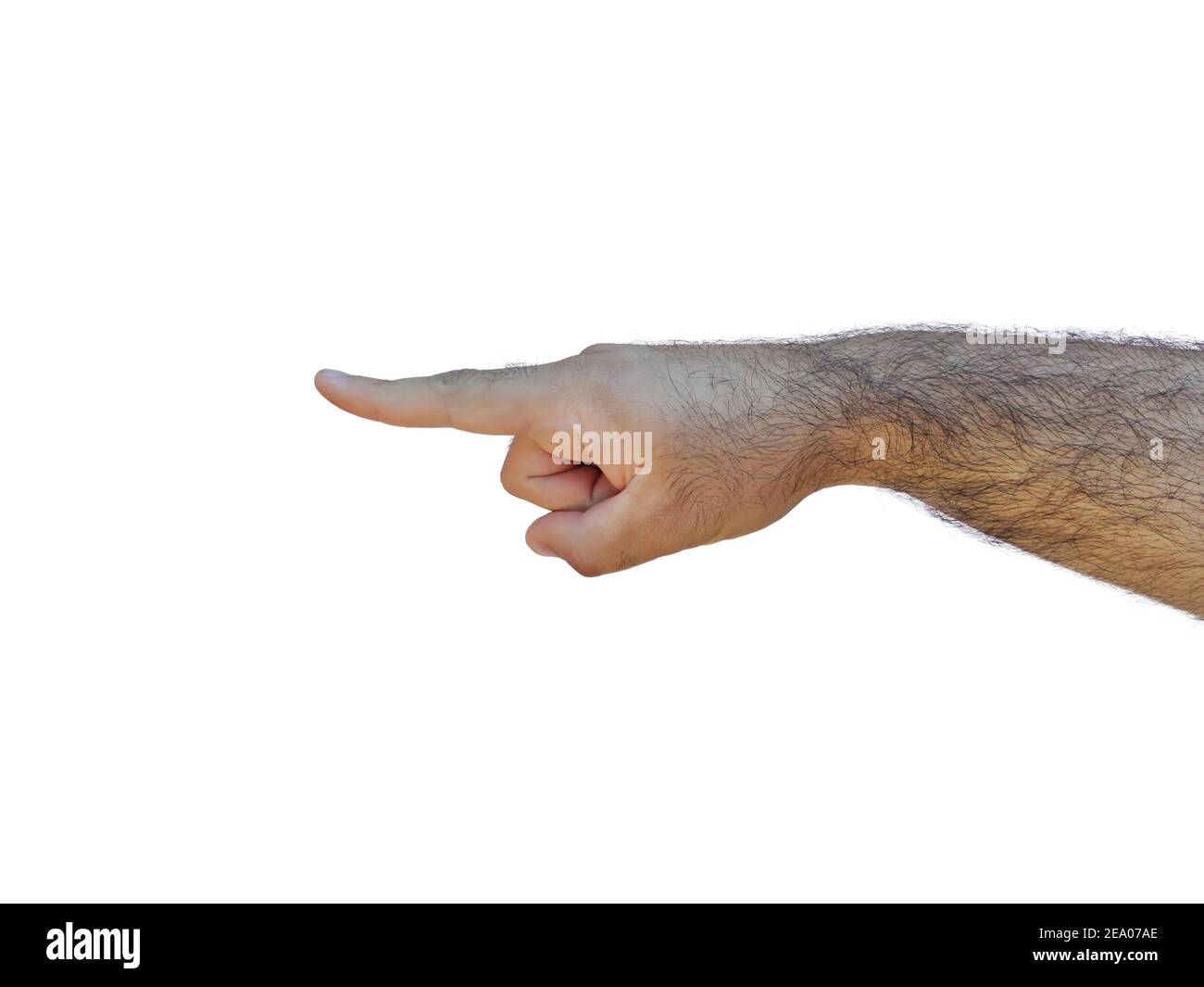 Hand of a male showing direction with the forefinger isolated on a ...