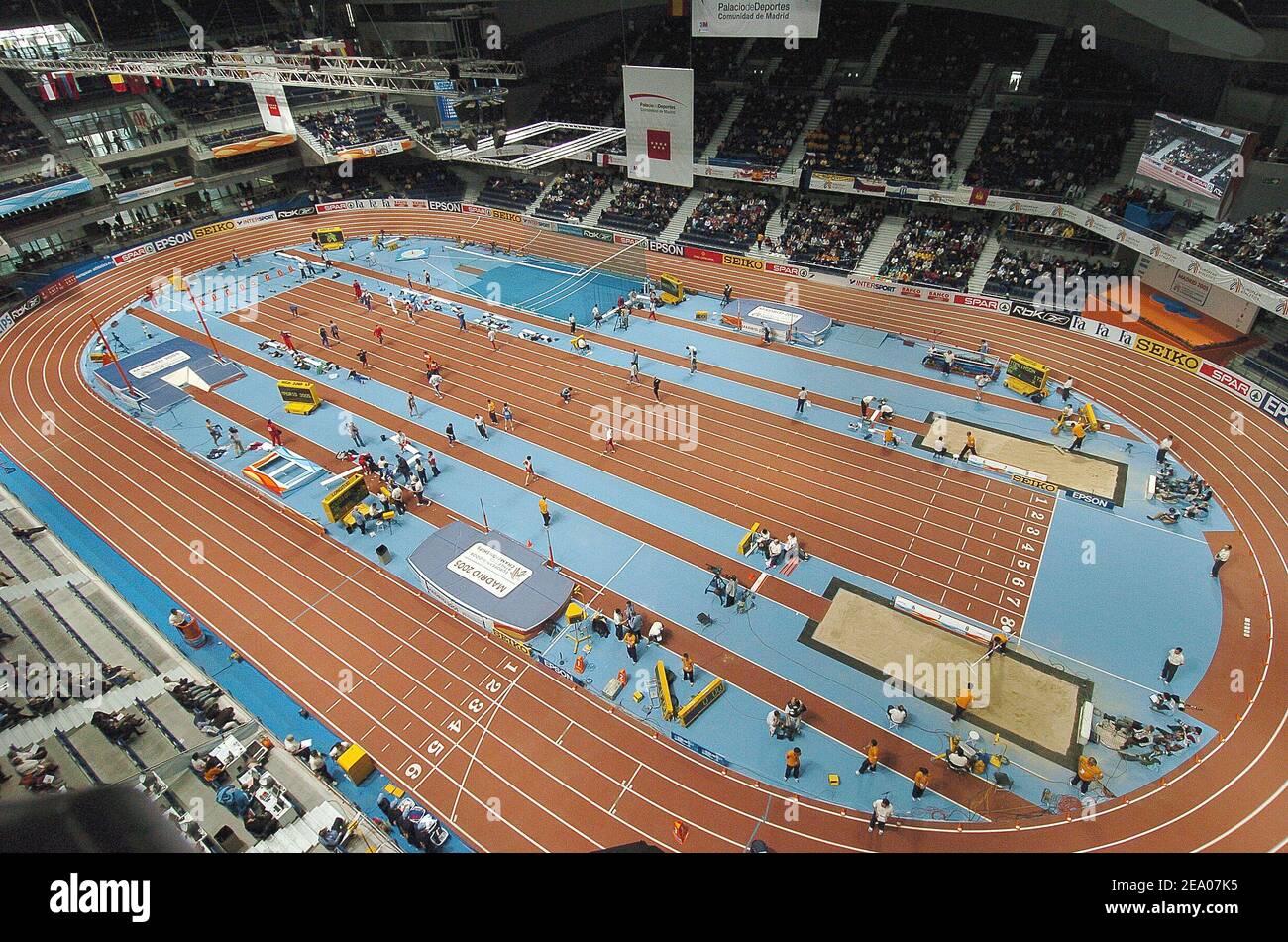 Large vue of the Palacio de Deportes de Madrid (track and field) during ...