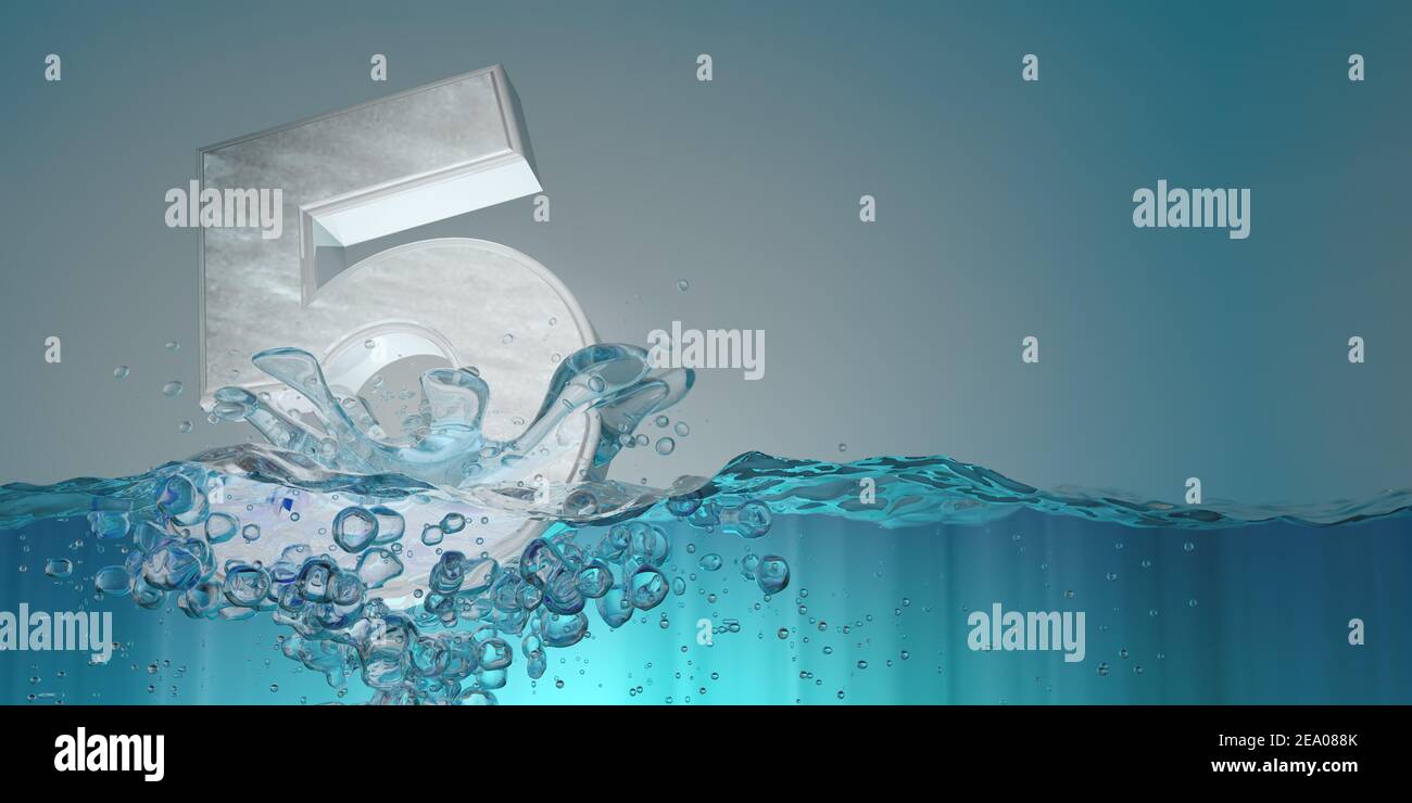 Number 5 in thick letters seen from the front sinking into the water ...